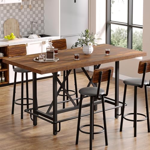 Amazon.com: RUNNUP Farmhouse Bar Table Solid Wood Rectangle Bar Height ...