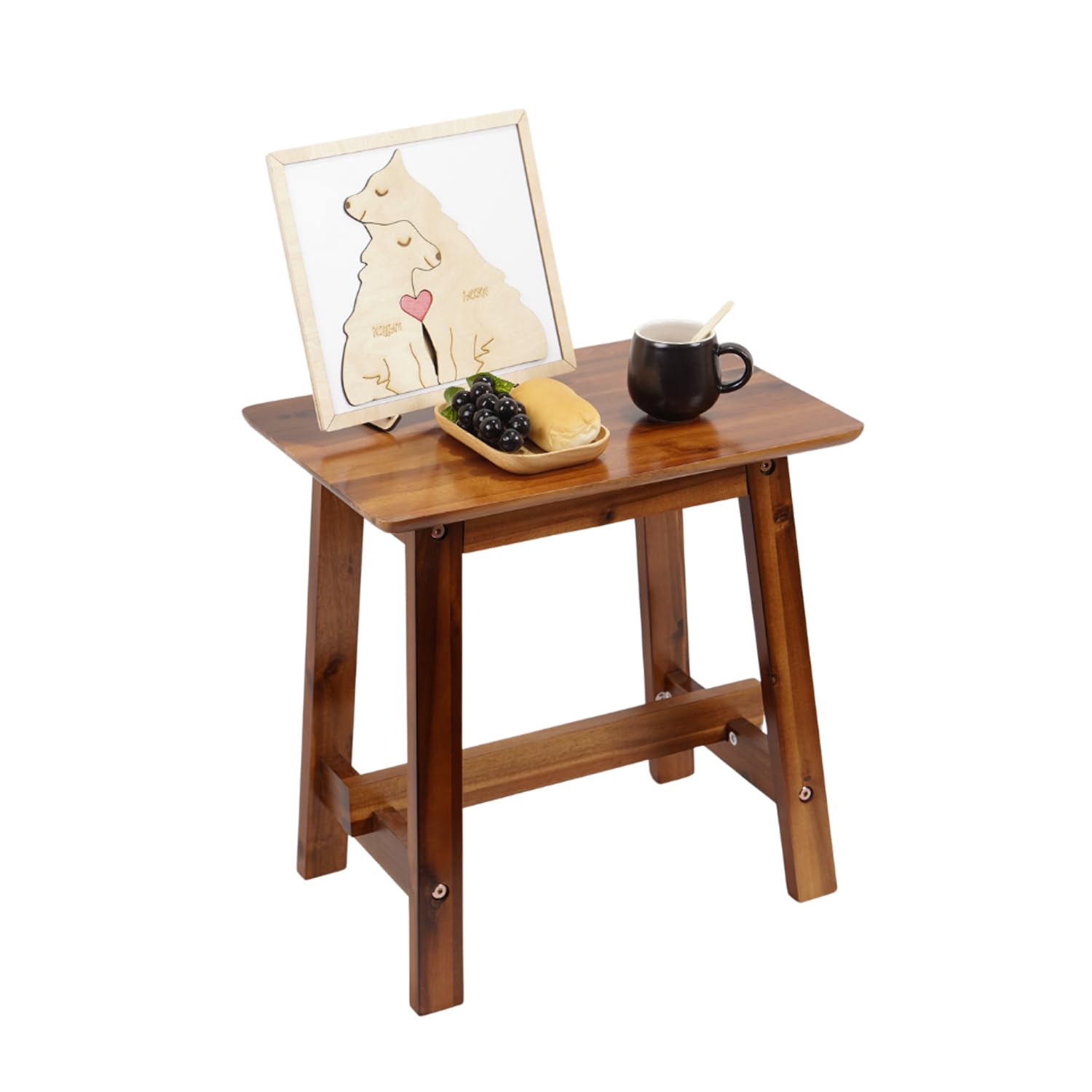 Amazon.com: Nabytok Rectangular Acacia Wood Stool, Small Bench Seat, 17 ...