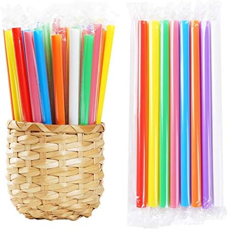 Amazon.com: 200 PCS Jumbo Smoothie Straws, Colorful Disposable Plastic ...