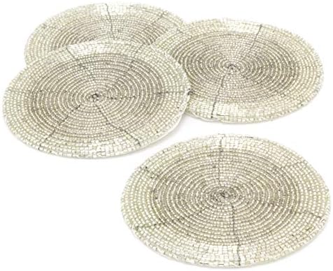 Set Of 4 Silver Colour Beaded Coasters : Amazon.co.uk: Home & Kitchen