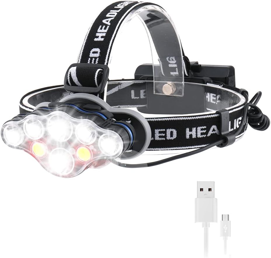 Rechargeable Headlamp, 8 Modes Multi-Function Headlight Flashlight ...