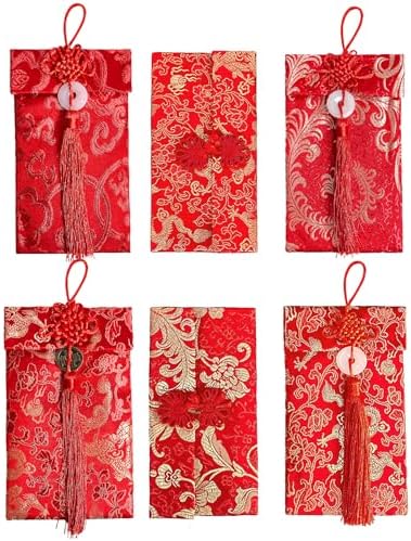6 pcs Embroidered Red Envelopes, UNIIDECO Chinese Lunar New Year Lai Si ...