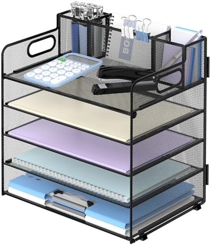 Amazon.com : SUPEASY 5 Tier Desk Organizer with Handle & 3 Pen Holders ...