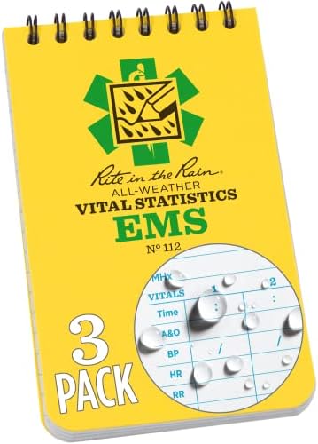 Rite in the Rain Weatherproof EMS Notebook, 3" x 5", Yellow Cover ...