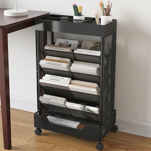 Amazon.com: COAVODQ Book Cart with Wheels Mobile Bookshelf Rolling ...