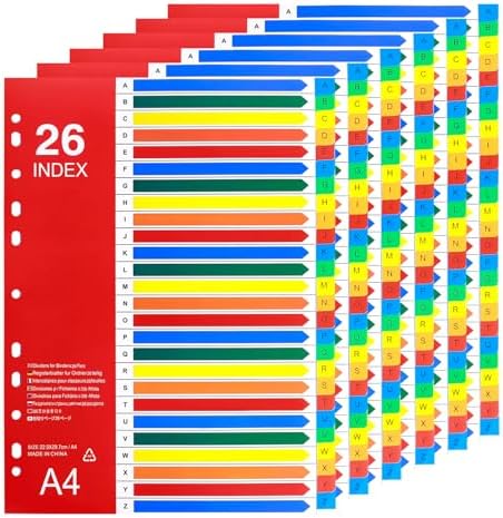 Srvnpioy File Dividers A4 1-31 (6 Pack) Multicolour Plastic Binder ...