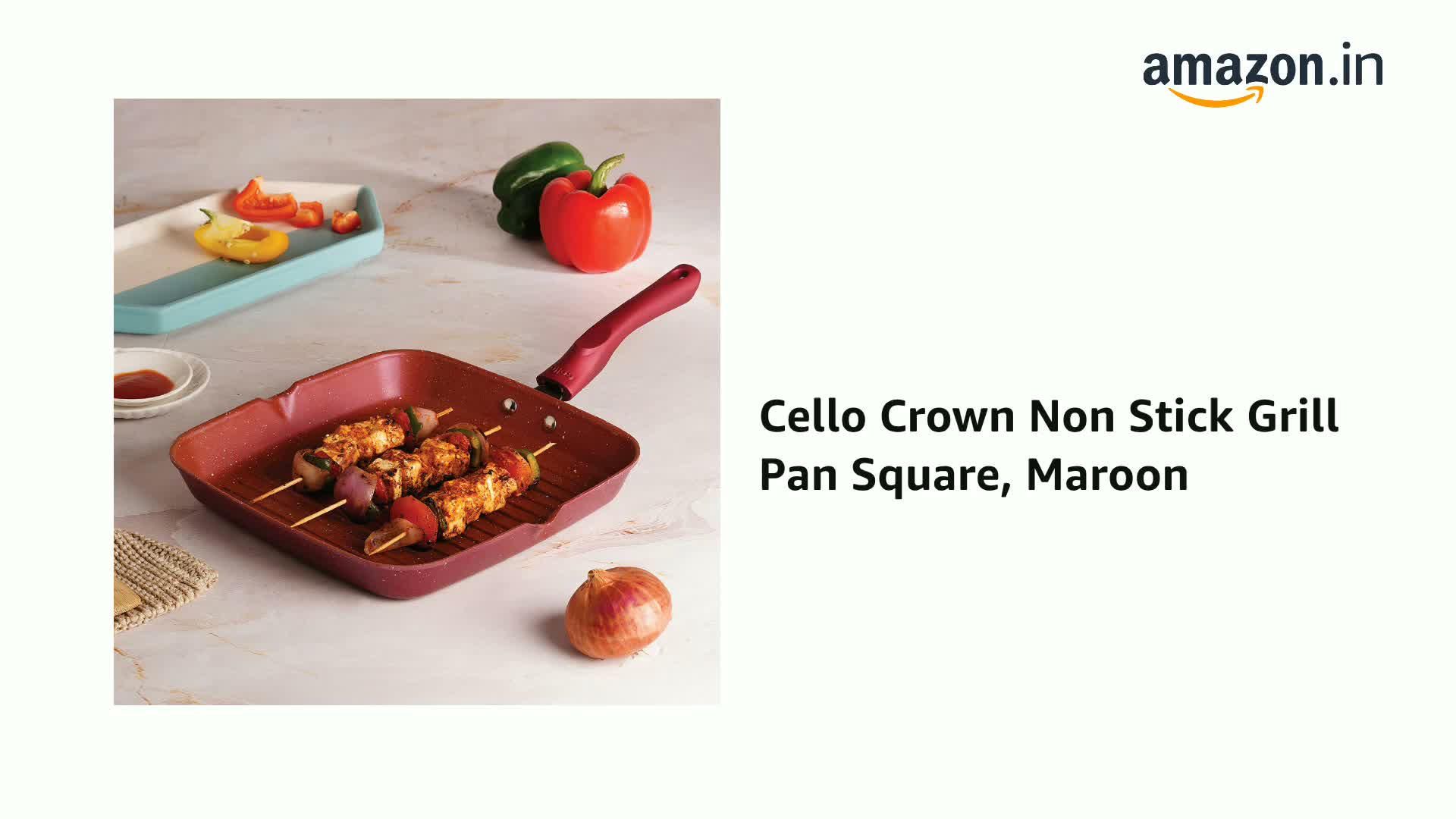 Watch Cello Crown Non Stick Grill Pan Square, Maroon on Amazon Live