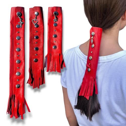 Amazon.com: RED Leather Hair Wrap w/Snaps 8" inch - Colorful Handmade ...