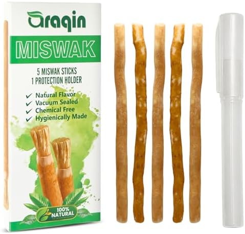 Amazon.com: Pack of 5 Miswak Sticks for Teeth with 1 Holder - Natural ...