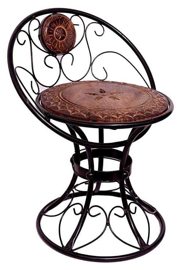 K.K Handicraft Wooden and Wrought Iron Chair for Living Room/Study ...
