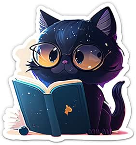 Amazon.com: Cute Black Cat Reading Sticker - 3" Laptop Sticker ...