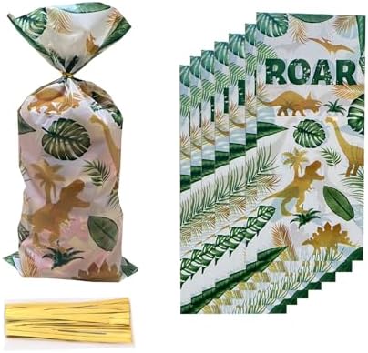 Amazon.com: Blosssound 50 Pcs Dinosaur Birthday Gift Bags Bulk Dinosaur ...
