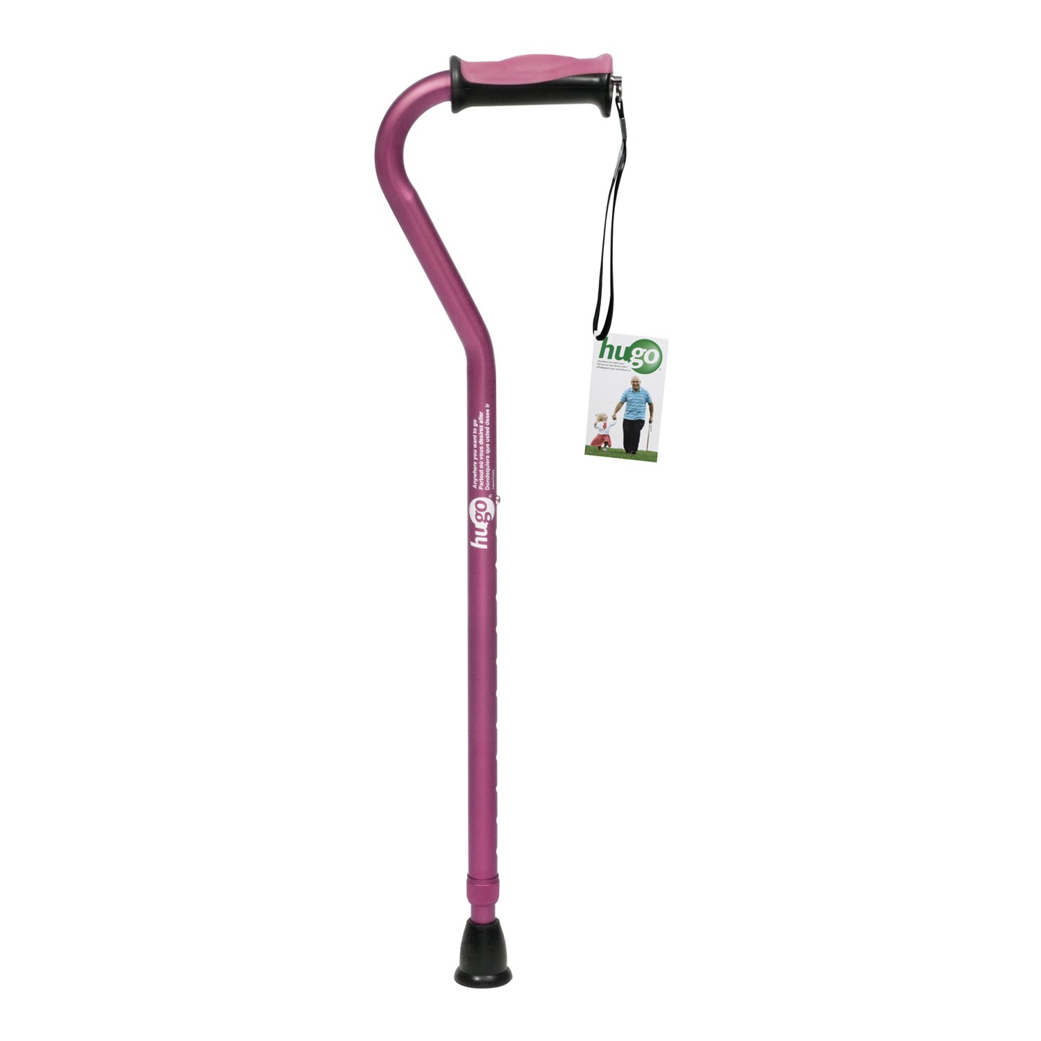 Hugo Adjustable Offset Handle Cane with Reflective Strap, Rose : Amazon ...