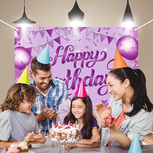 Party Propz Birthday Backdrop for Girls - Purple Happy Birthday ...