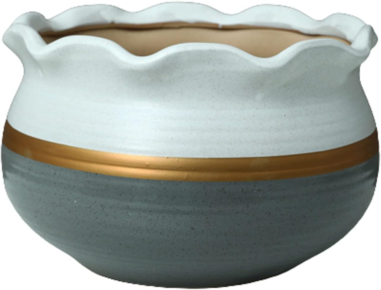 Amazon.com: UTILES Ceramic Flower Pot, 2-Color Splicing Gold Detailing ...