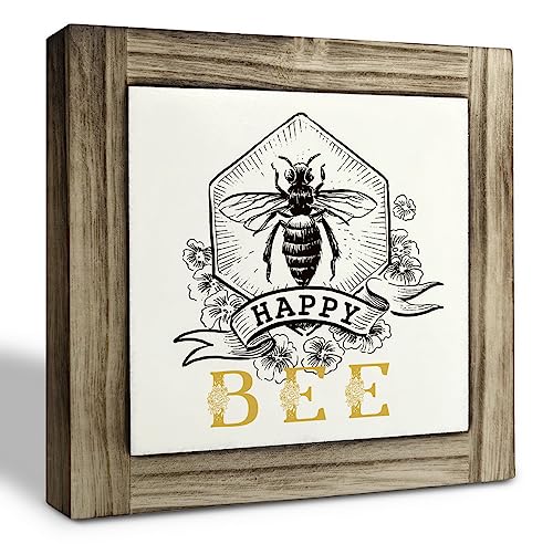Snapklik.com : Bee Wood Plaque Sign, Bee Happy, Box Wood Plaques Desk ...