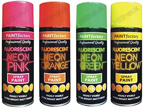 4 x Fluorescent Bright Neon Spray Paint Aerosol DIY Hi Vis Safety ...