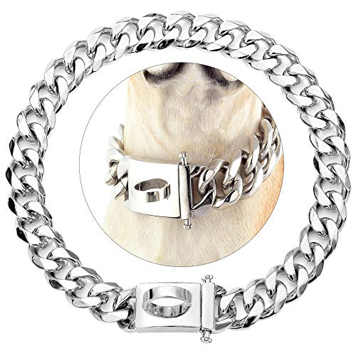 ToBeTrendy Silver Dog Chain Collar Walking Metal Chain Collar with ...