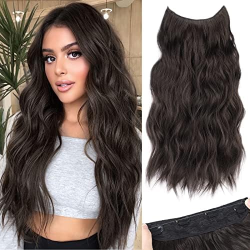 Amazon.com : QGZ Dark Brown Invisible Wire Hair Extension with ...