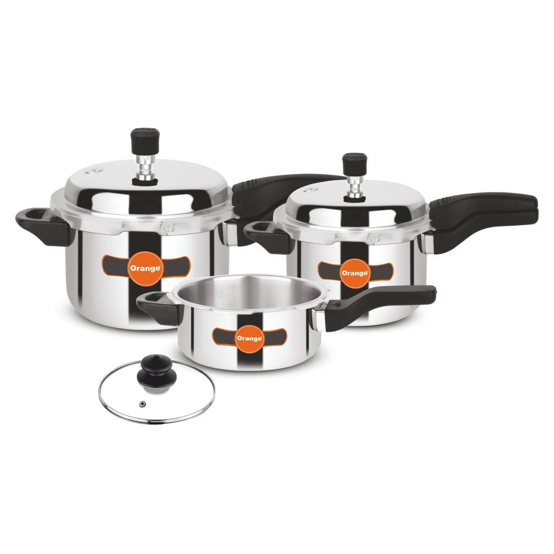 Buy Orange Triply Stainless Steel Pressure Cooker Combo Set Of 3 ...
