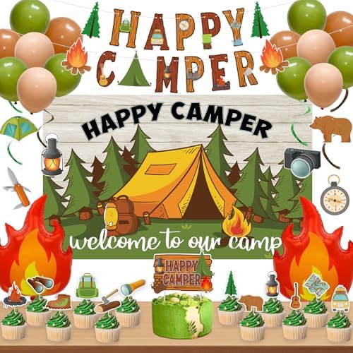 Amazon.com: JIVELER Happy Camper Birthday Party Decorations, 12pcs ...