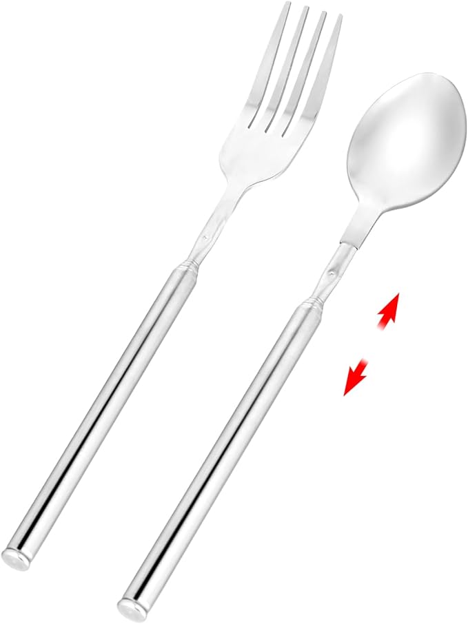 Extendable Fork Spoon, Telescopic Fork and Spoon Set Stainless Steel ...