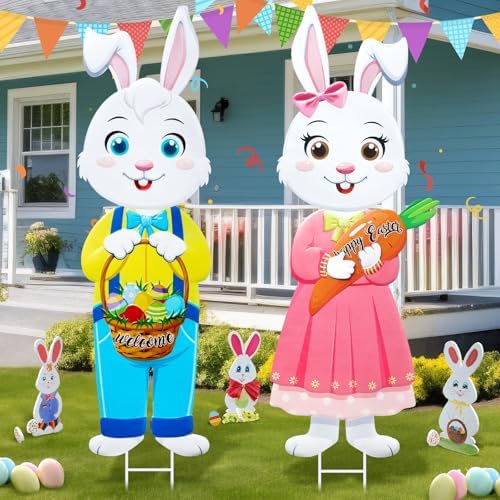 Amazon.com: Gisafai 2 Pcs 6ft Large Metal Easter Bunny Yard Sign with ...