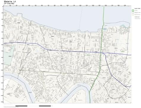 Amazon.com: ZIP Code Wall Map of Metairie, LA ZIP Code Map Not ...