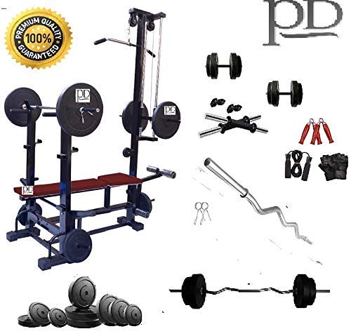 JGS Home Gym Equipment Combo 20 in 1 Bench with 25kg Rubber Plates +3 ...