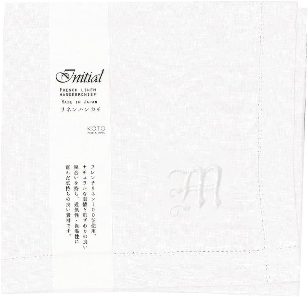 Amazon.co.jp: コージカンパニー KOTO FRENCH リネン イニシャルハンカチ WH 「M」 【601234】 Linen ...
