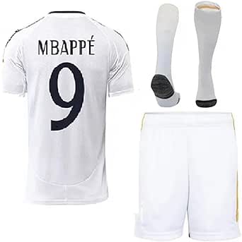 New Madrid Mbappe White Home Soccer Kids Jersey + Shorts + Socks Set ...