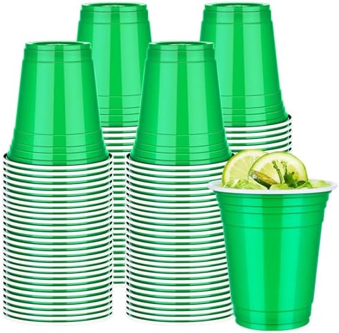 Amazon.com: tchrules 100 Pack 12oz Green Plastic Cups for Party, Green ...