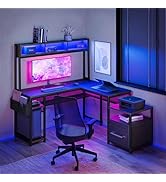 Amazon.com: BELLEZE Computer Desk with Hutch and File Cabinet, 104 ...