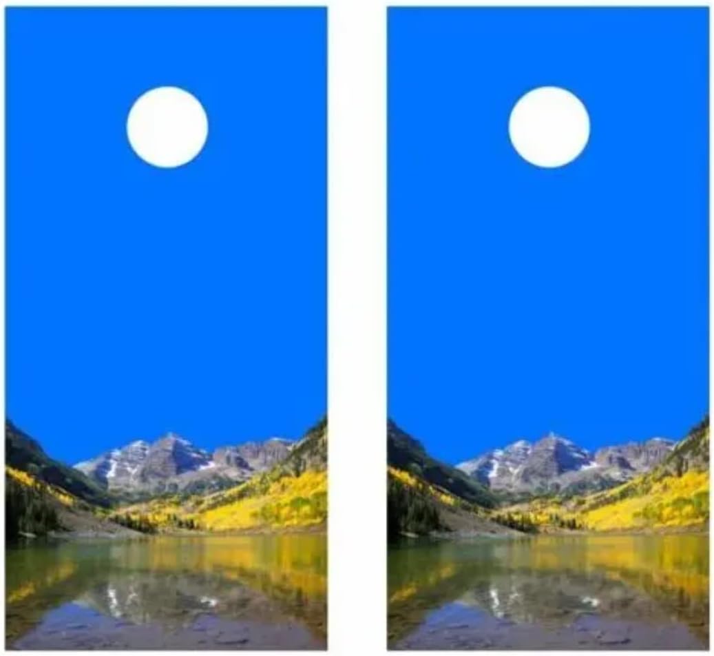 Amazon.com: KT Cornhole Wraps Mountain Lake View Laminate Cornhole Wood ...