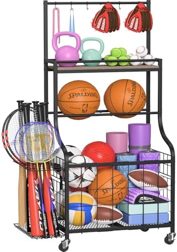 Amazon.com: Sports Equipment Organizer, Ball Storage Rack with Elastic ...