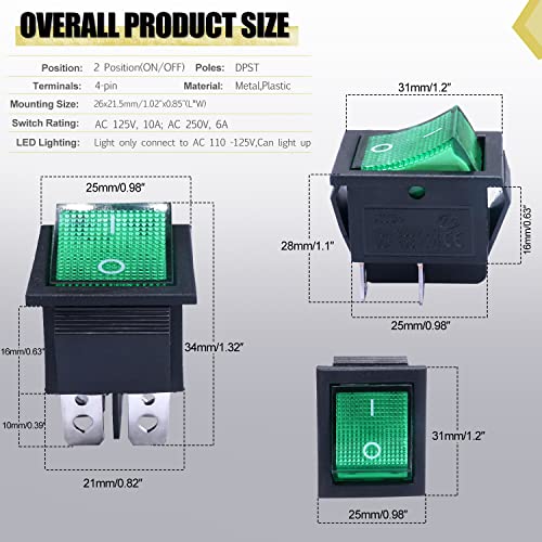 Snapklik.com : 2Pcs Rocker Switch 4 Pins 2 Position ON/OFF AC 10A/125V ...