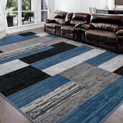 Amazon.com: FlyDOIT Modern Geometric Patchwork Area Rug, 4x6 Blue Large Rugs for Living Room ...