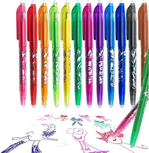 Erasable Gel Pens, 12 Colors Lineon Retractable Erasable Pens Clicker ...