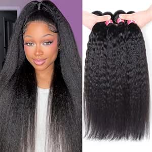 Amazon.com: Kinky Straight Human Hair Bundles(22 24 26 28 Inch)100% Unprocessed 3C4A Yaki ...