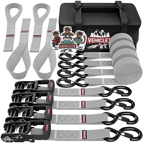 Vehiclex Heavy Duty Ratchet Strap – 1.5" x 8 ft – (4PK Silver) Tie Down ...