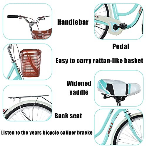 26 Inch 1 Speed Classic Retro Style Bike with Basket and Seat, Cruiser ...