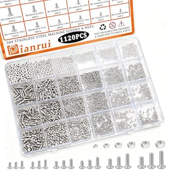 1120 PCS 304 Stainless Steel Metric Micro Screws Nuts Assortment, M1 ...