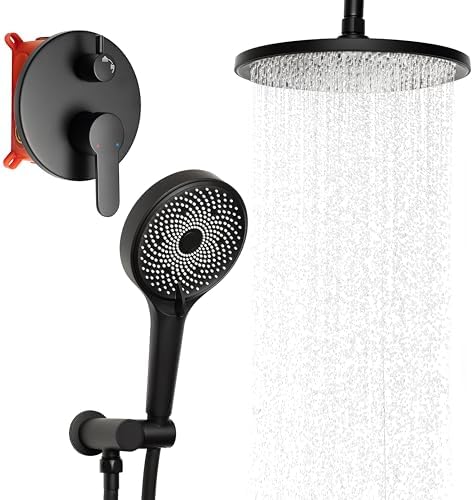 Rainfall Shower System Matte Black High Pressure Shower Combo Kit 10 ...