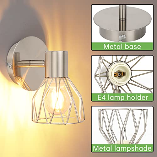 Kimjo Wall Lights E14 Adjustable, Wall Spotlights Wire Cage, Ceiling ...