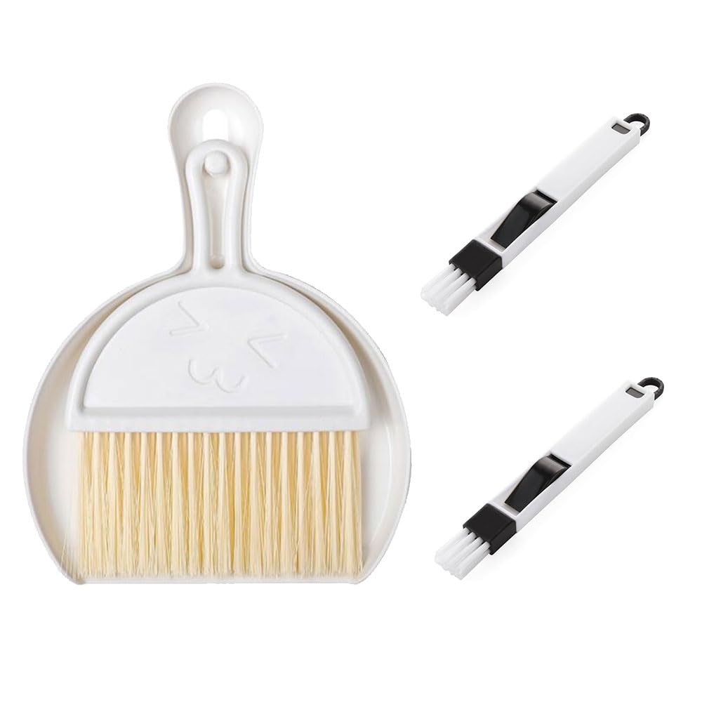 3 PCS Small Broom and Dustpan Cleaning Set with 2 Window Slots Cleaning ...