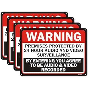 Amazon.com: Warning Premises Protected By 24 Hour Audio And Video ...