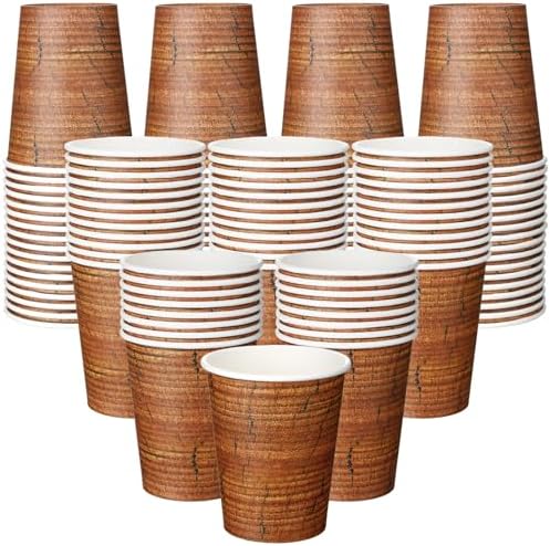 Amazon.com: 100 Pieces 9 Oz Rustic Wood Disposable Coffee Paper Cups ...