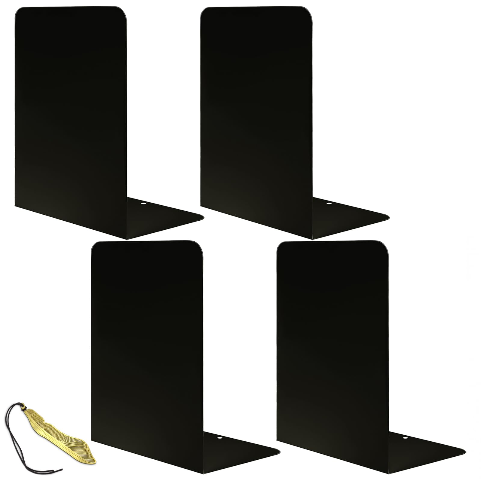 Qualsen Book Ends, 4 Pieces Book End, Metal Bookend, Black Book Ends ...