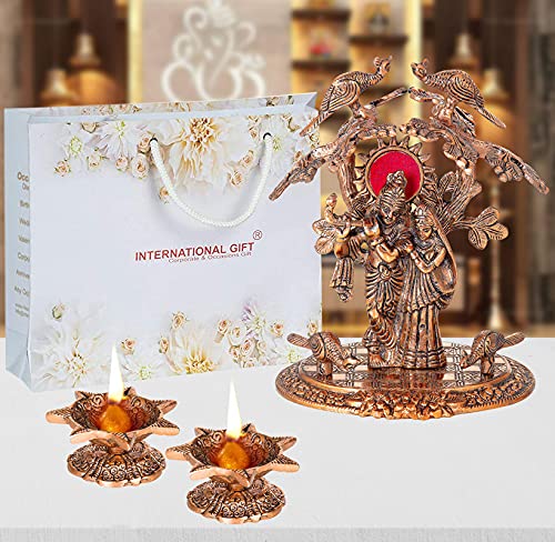 Buy INTERNATIONAL GIFT Copper Plated Radha Krishna Tree Stand God Idol ...