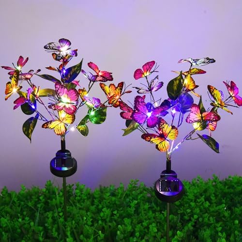 2 Pack Solar Garden Lights - Outdoor Waterproof Decorative Butterfly ...
